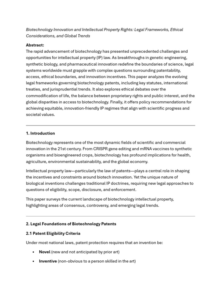 Biotech Patents: Legal and Ethical Insights | PDF | Biotechnology | Patent