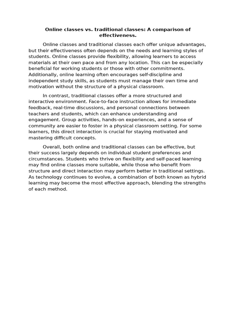 Online Classes Vs | PDF