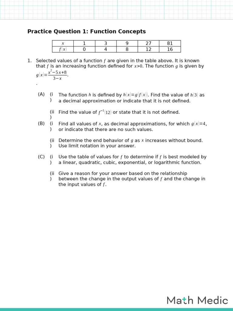 Practice Frq 1 Ap Precalculus Math Medic Feb44fb0f3 Pdf