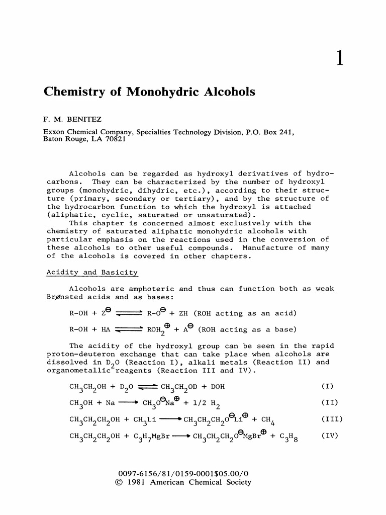 Benitez 2009 Chemistry of Monohydric Alcohols | PDF | Chemical ...