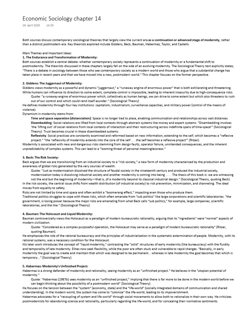 Economic Sociology Chapter 14 | PDF | Modernity | Sociology