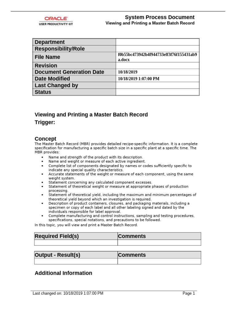 Viewing and Printing A Master Batch Record SPD | PDF | Specification ...