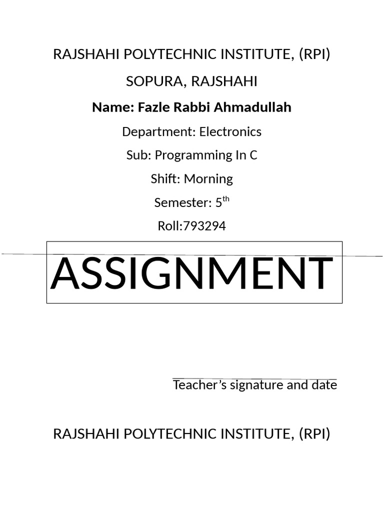 Programming in C - Assignment (Font Page) | PDF