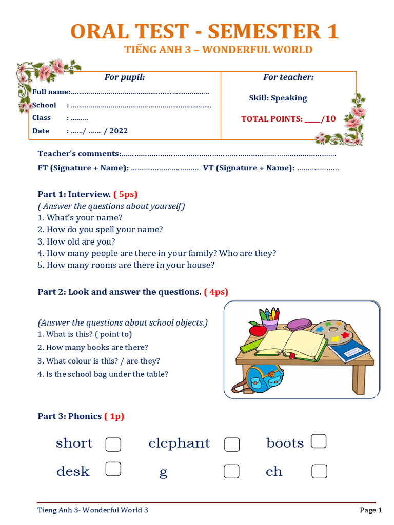 Oral Test Instructions for Grade 3 | PDF