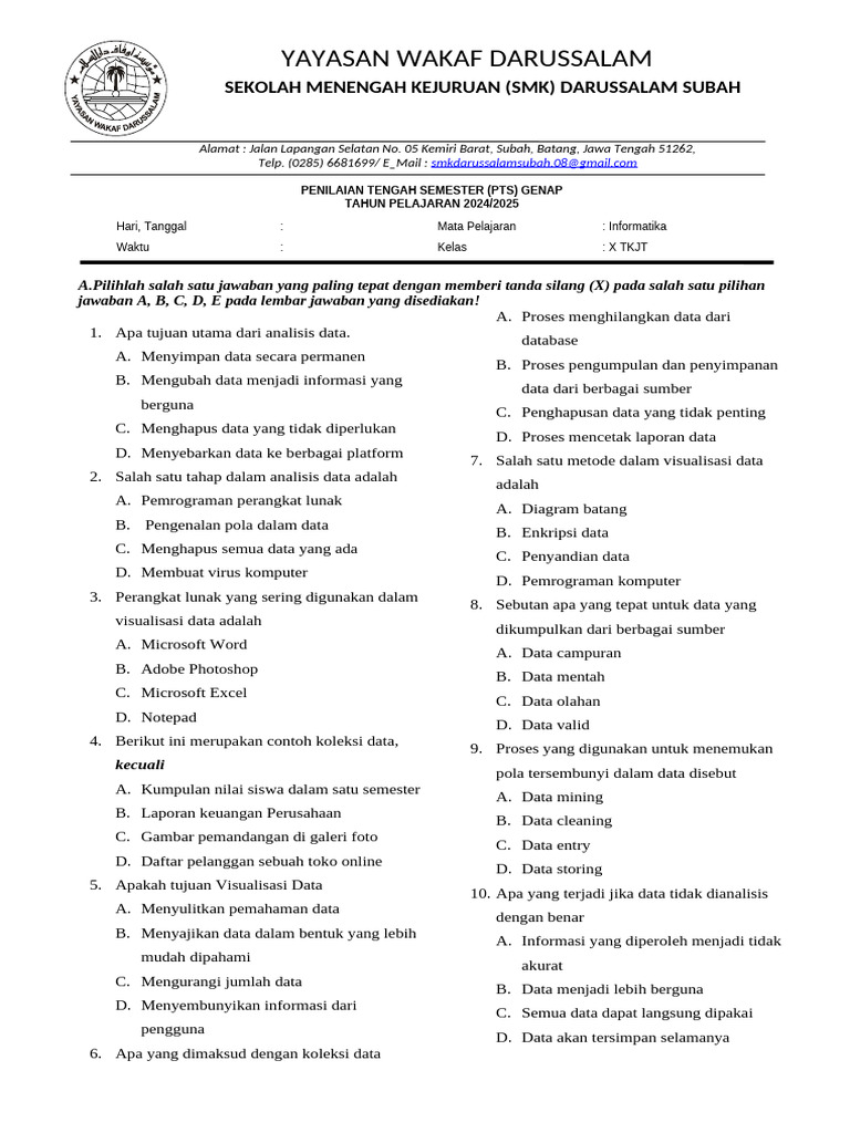 Soal PTS X TJKT Informatika | PDF