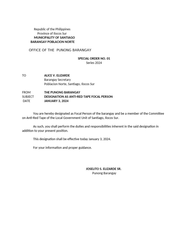 DESIGNATION Sample FOCAL PERSON ANTI RED TAPE | PDF