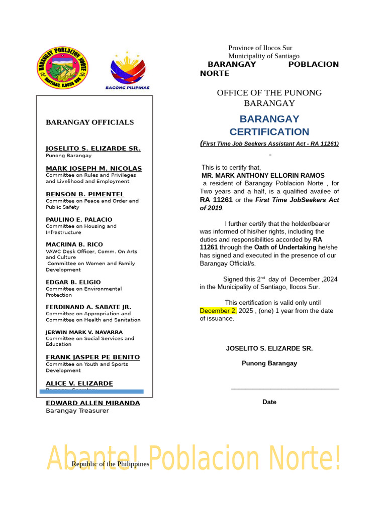 First Time Job Seeker Certification | PDF