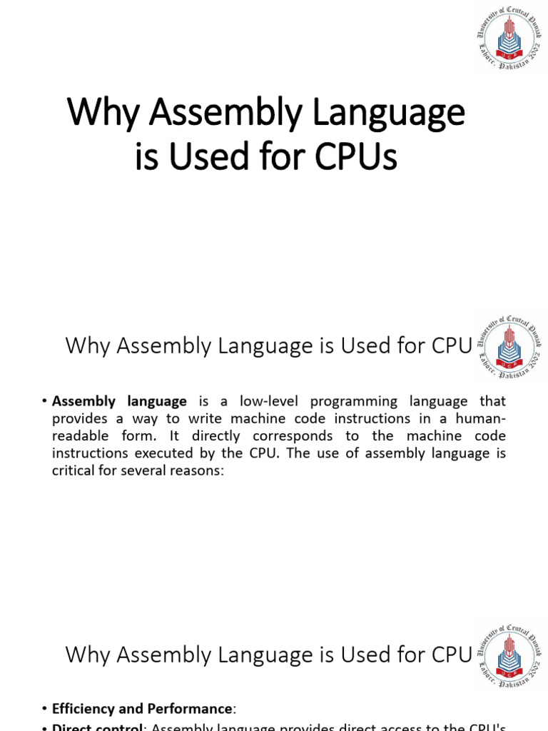 Slide No. 1.1 (Why Assembly Language Is Used For CPUs) 1 | PDF ...