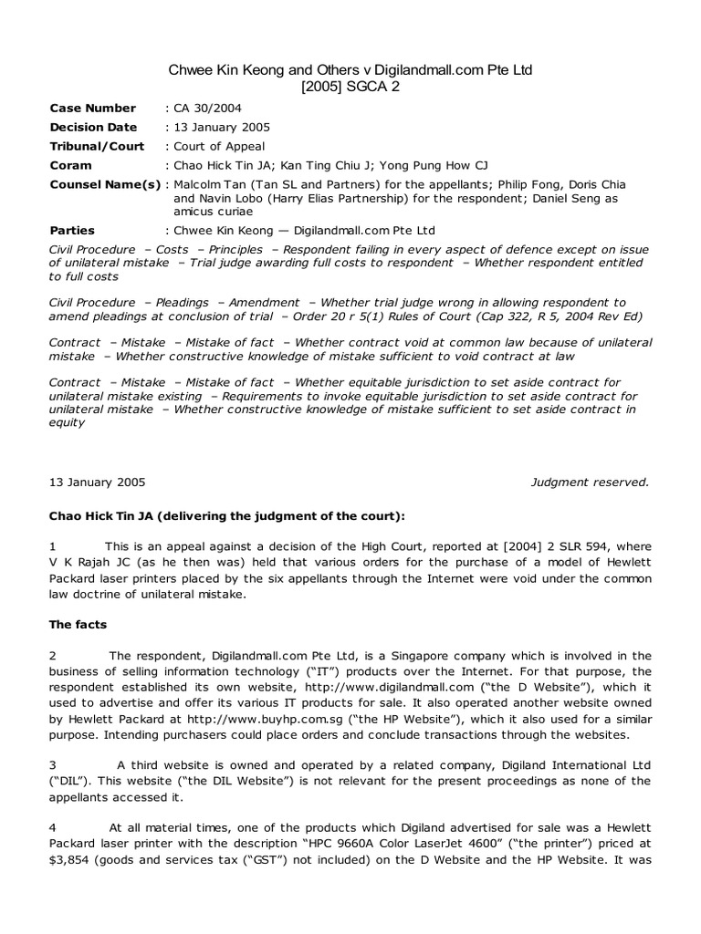 Chwee Kin Keong and Others V Digilandmal - Com Pte LTD | PDF | Equity ...