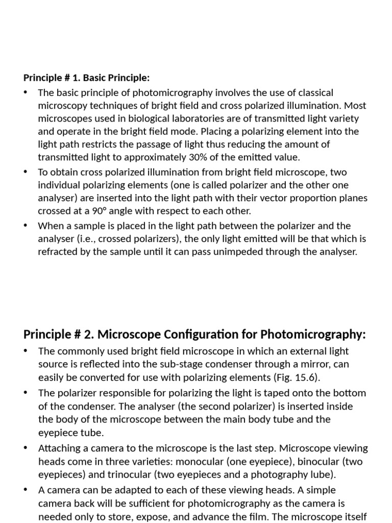 Photomicrography Techniques Explained | PDF | Microscope | Polarization ...