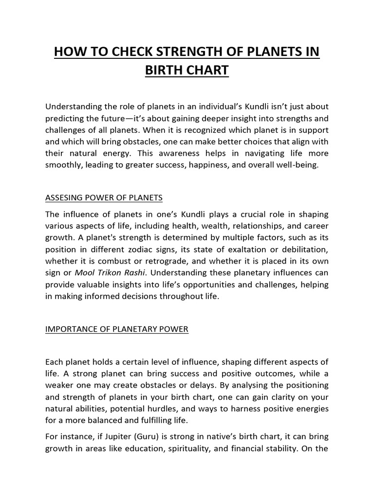 How To Check Strength of Planets in Birth Chart | PDF | Planets In ...
