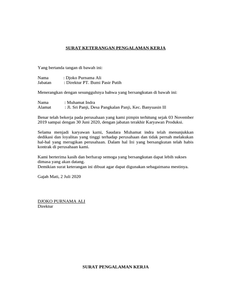 Surat Pengalaman Kerja | PDF