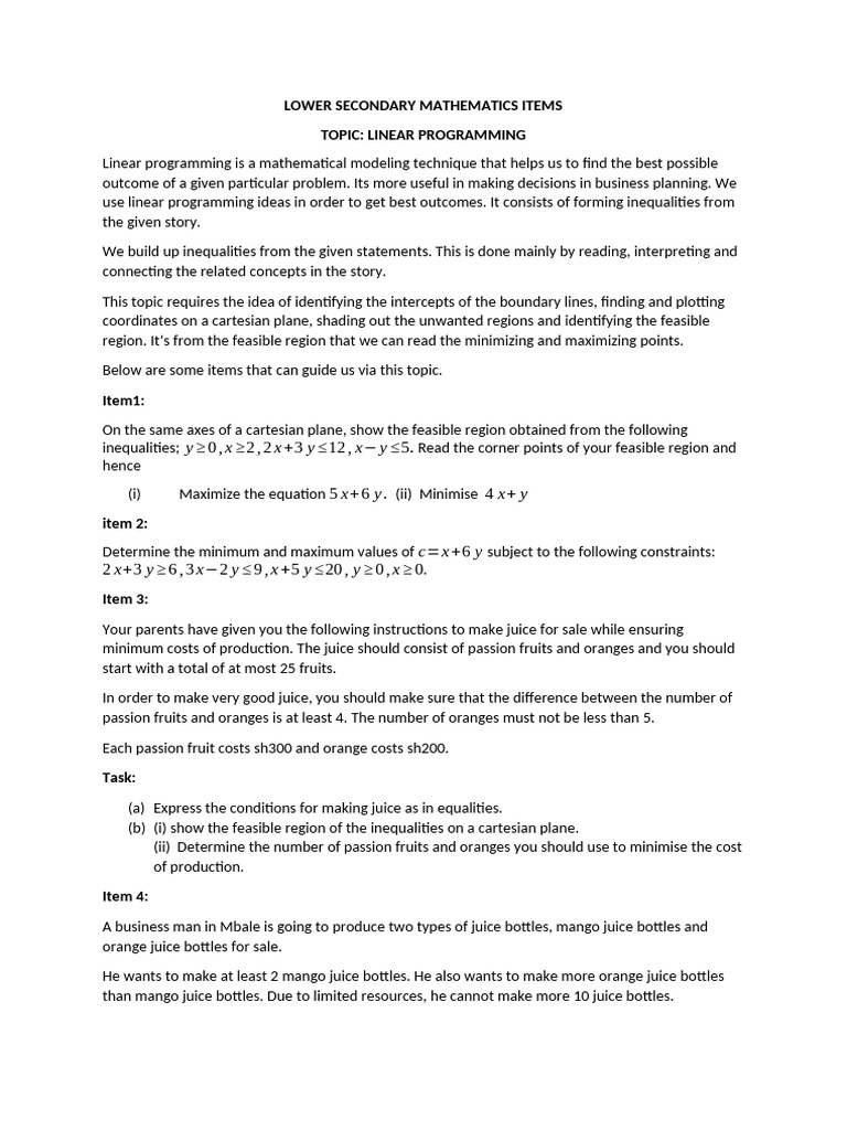 Linear Programming for Business Decisions | PDF | Linear Programming ...
