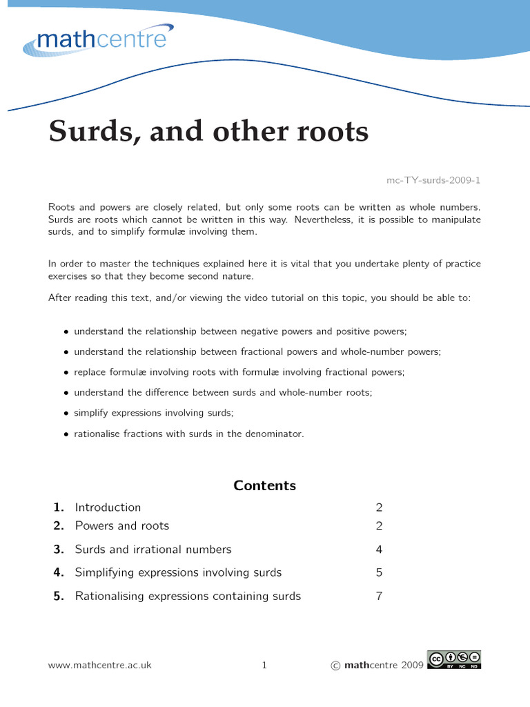 Understanding Surds and Roots | PDF | Square Root | Numbers