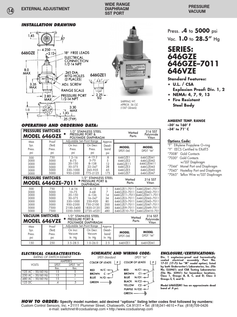 646GZE3 Pressure Switch | PDF | Switch | Electrical Engineering