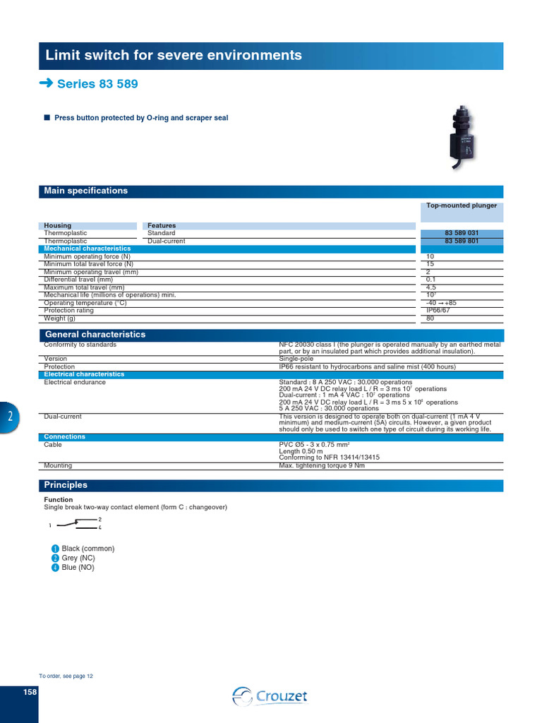 Limit Switch Series 83 589 | PDF | Relay | Switch