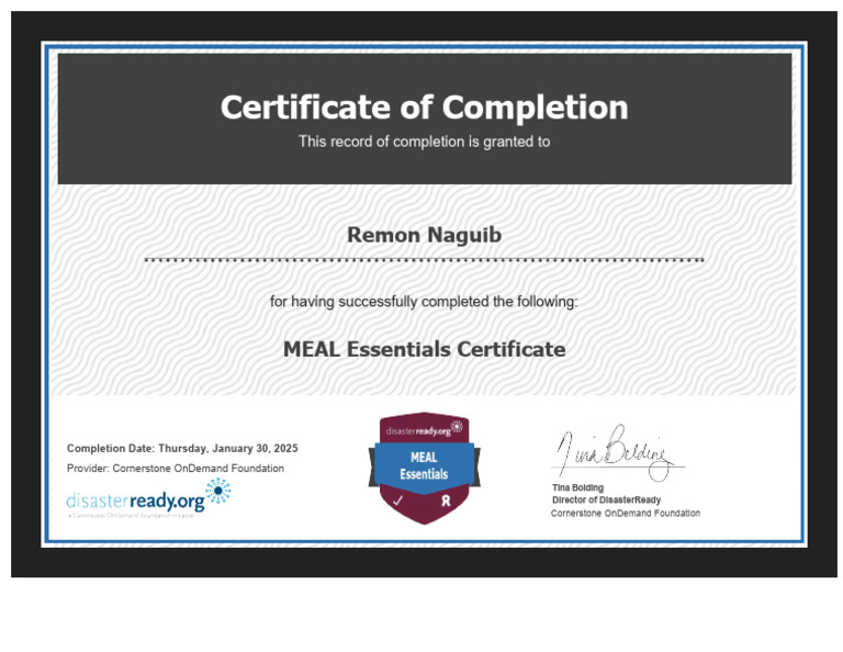 MEAL Essentials Certificate Completion | PDF