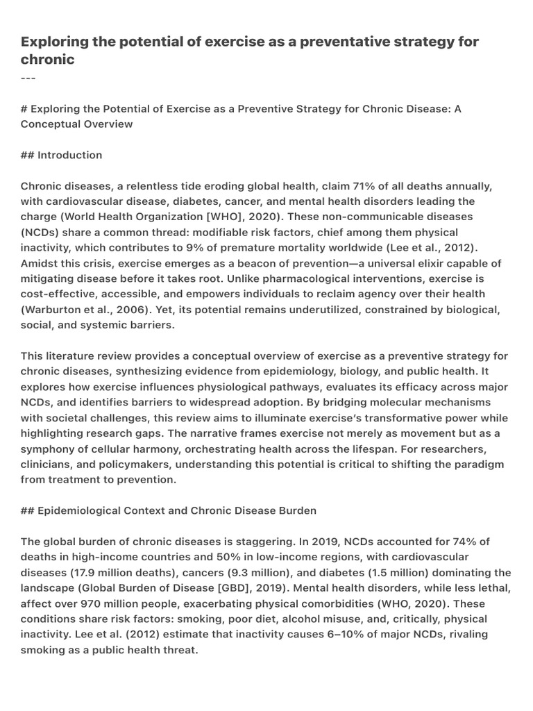 Exploring The Potential of Exercise As A Preventative Strategy For ...