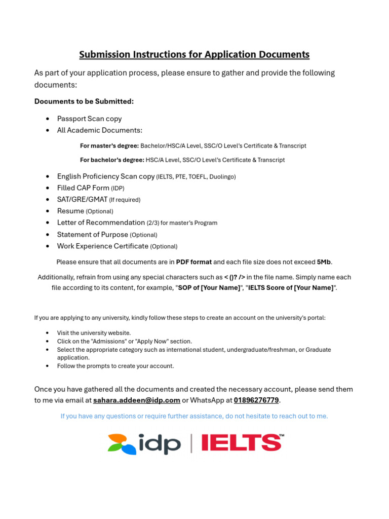 Instructions For Application Documents | PDF