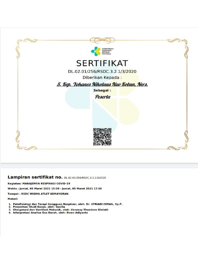 Sert Manajemen Respirasi Cov 19 (1) | PDF