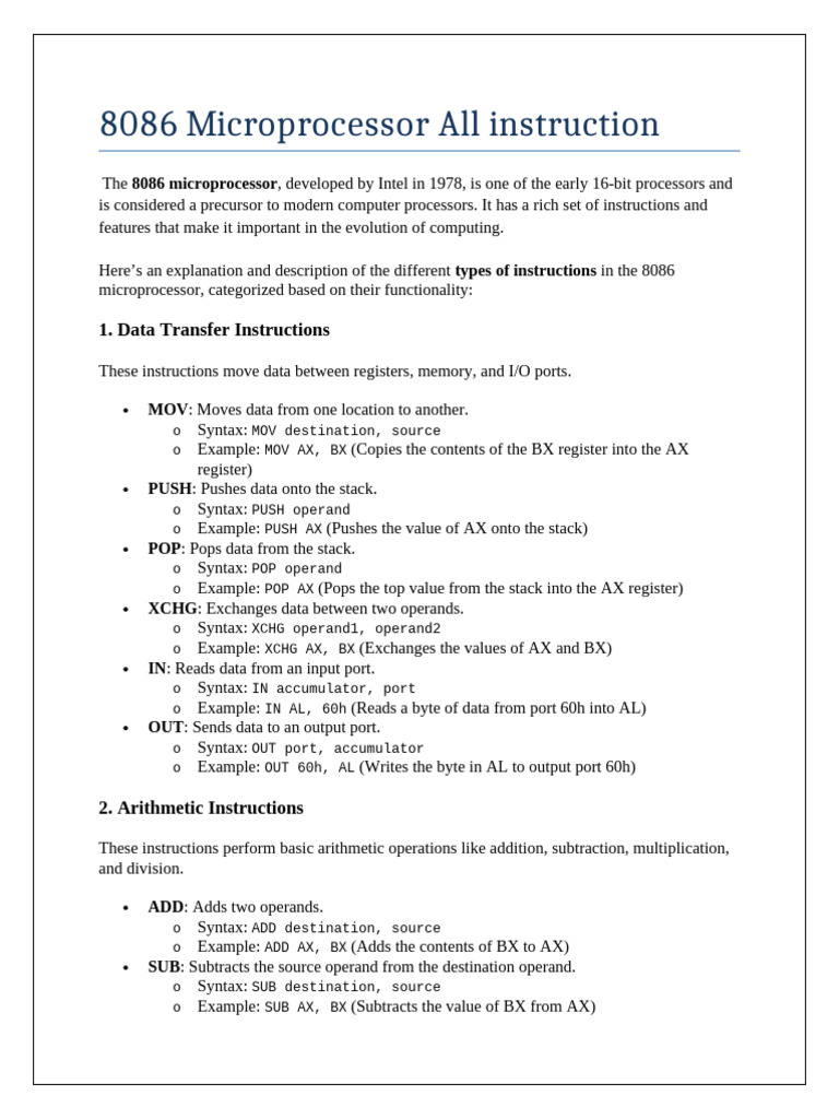 8086 Microprocessor All Instruction | PDF | String (Computer Science) | Central Processing Unit