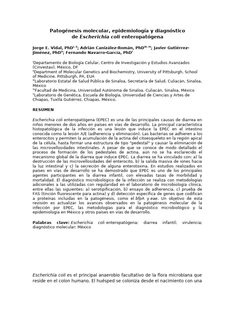 Patogénesis y diagnóstico de E. coli EPEC | PDF | Escherichia coli ...