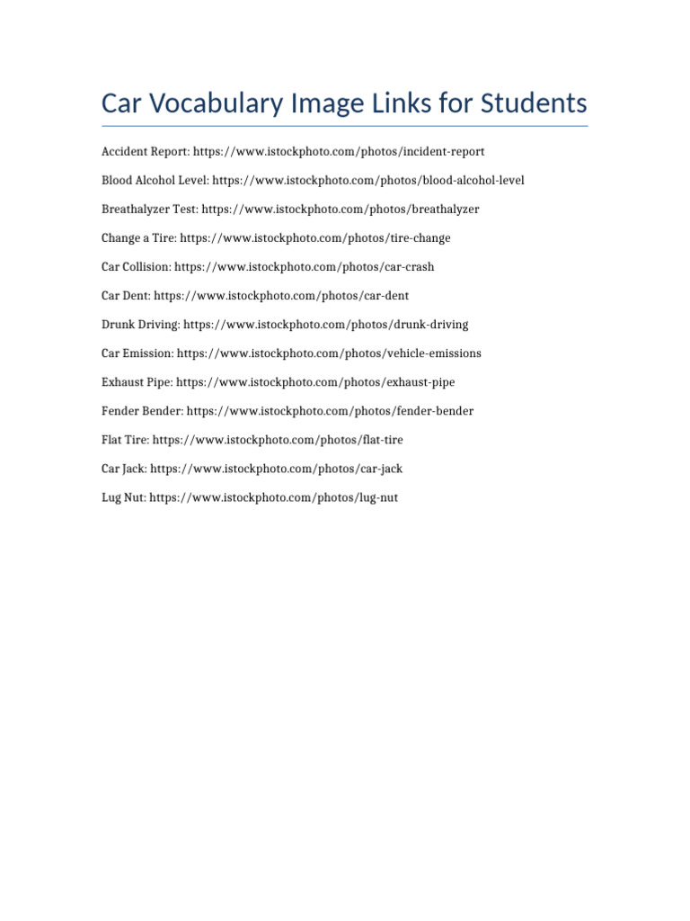 Car Vocabulary Links | PDF