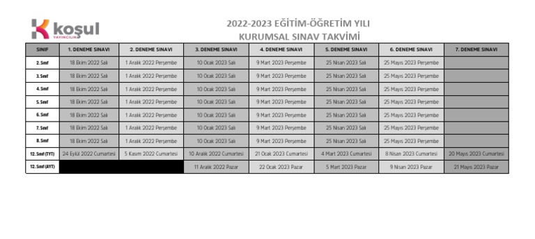 2022-23-KOSUL-YAYINCILIK-SINAV-TAKVIMI | PDF