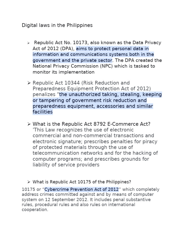 Philippine Digital Laws Overview | PDF
