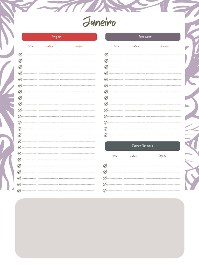 Planner Mensal Financeiro Estampa Floral Documento A4 | PDF