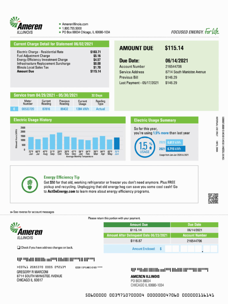 Ameren Illinois Powr Bill | PDF