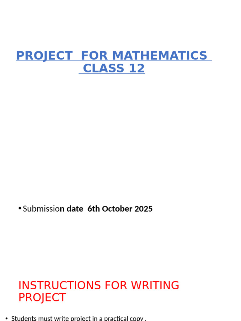 Project for Mathematics Class12.2025-2026 | PDF