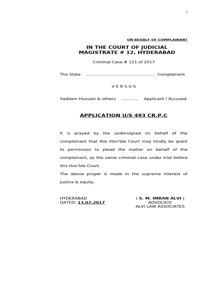 Application Under Section 493 Cr.P.C | PDF
