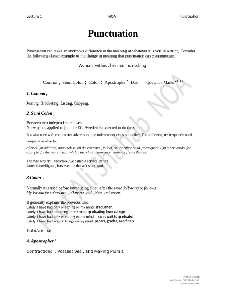 Punctuation Demo Lecture 1 | PDF | Punctuation | Comma