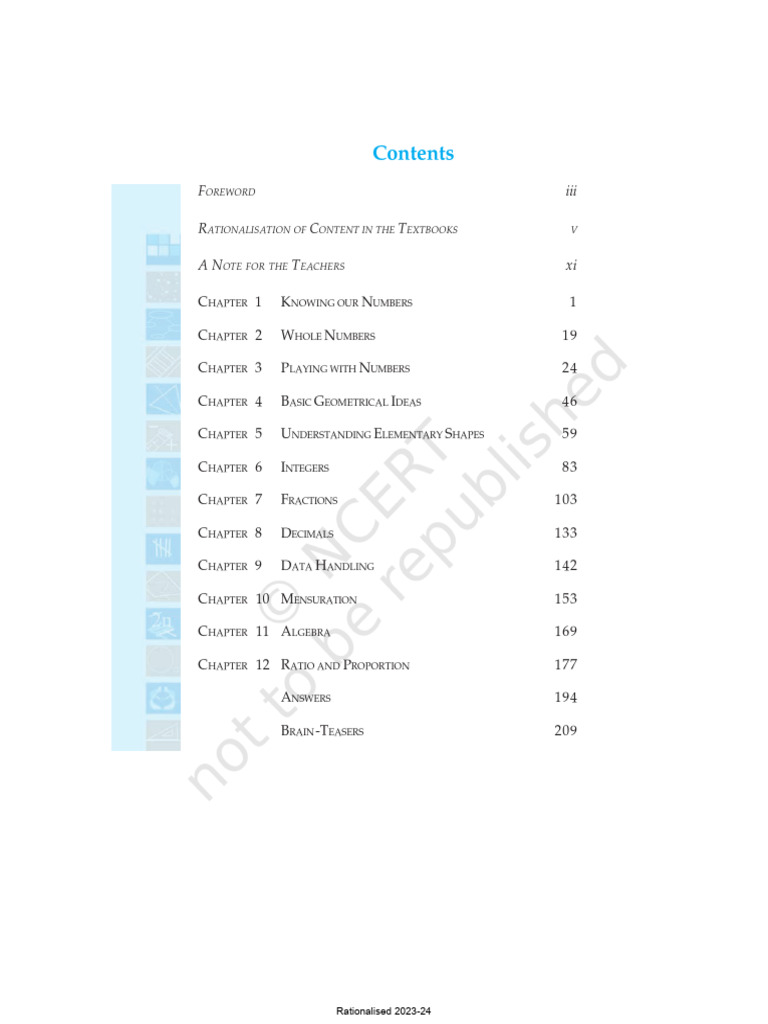 Class 6 NCERT Maths Syllabus 2023-24 | PDF