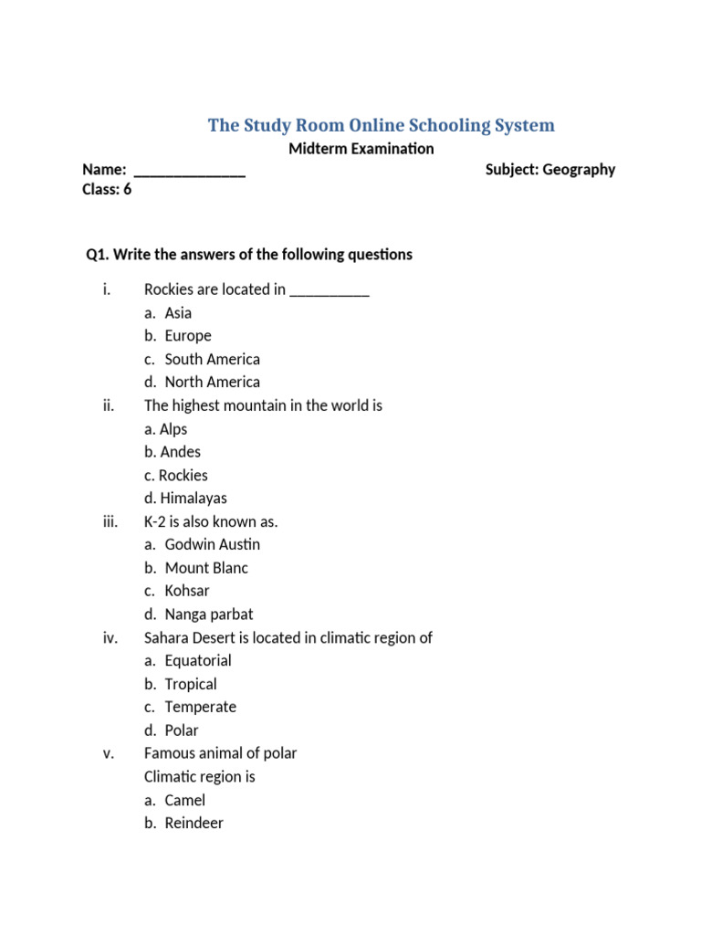 Grade 6 Geography Paper | PDF