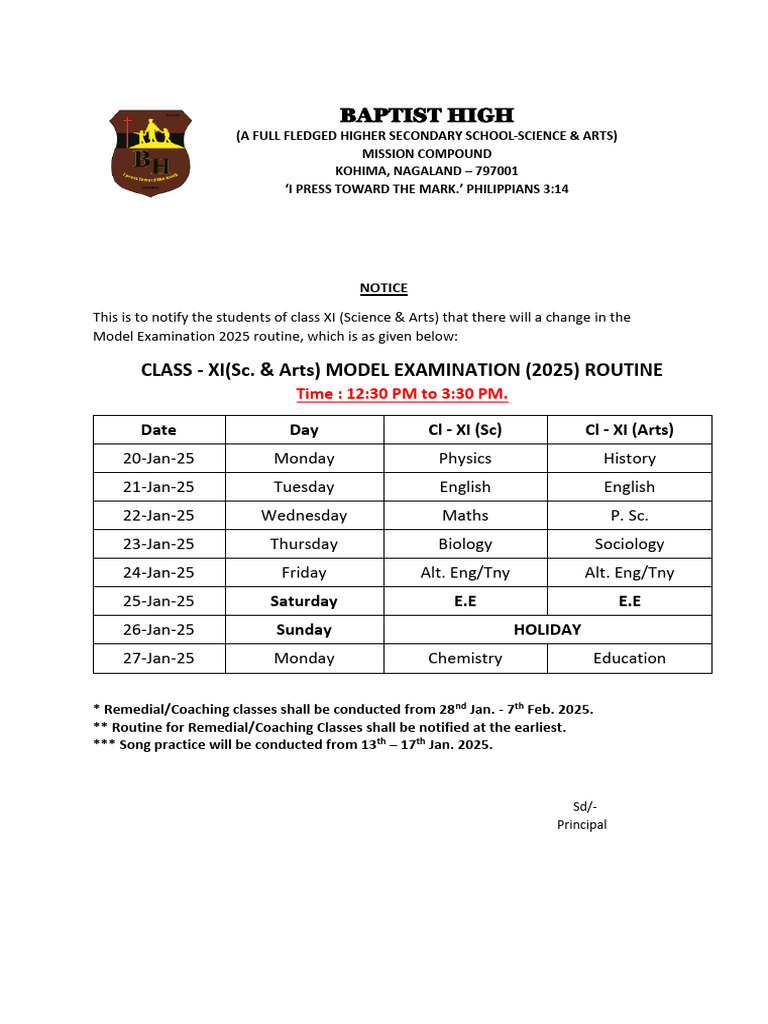 Class XI Model Exam Routine 2025 | PDF