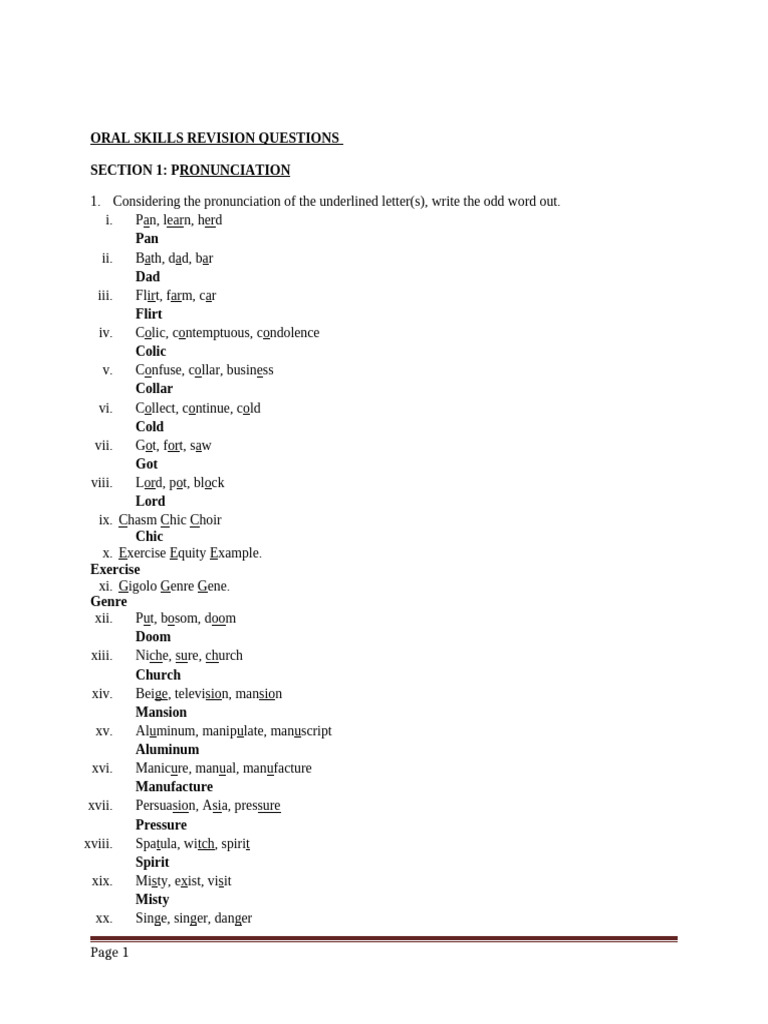 Oral Skills Revision: Pronunciation Focus | PDF | Nonverbal ...