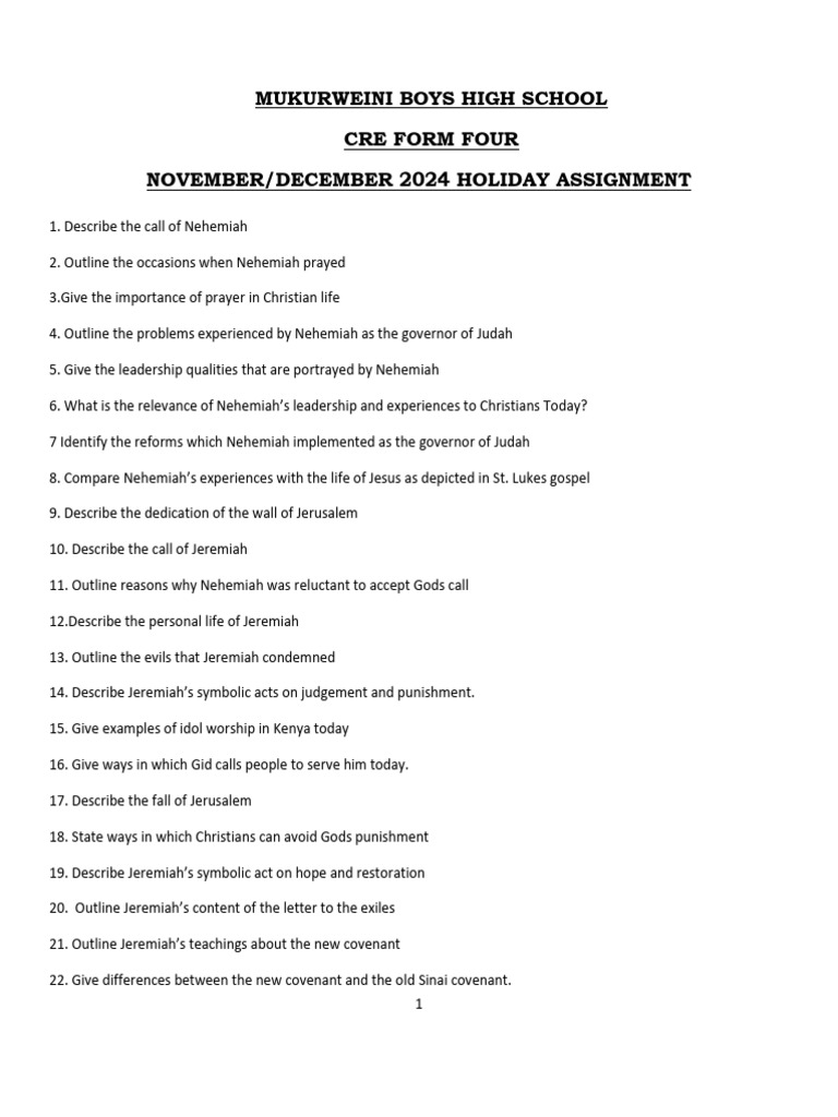 Cre Form 4 Holiday Assignment | PDF