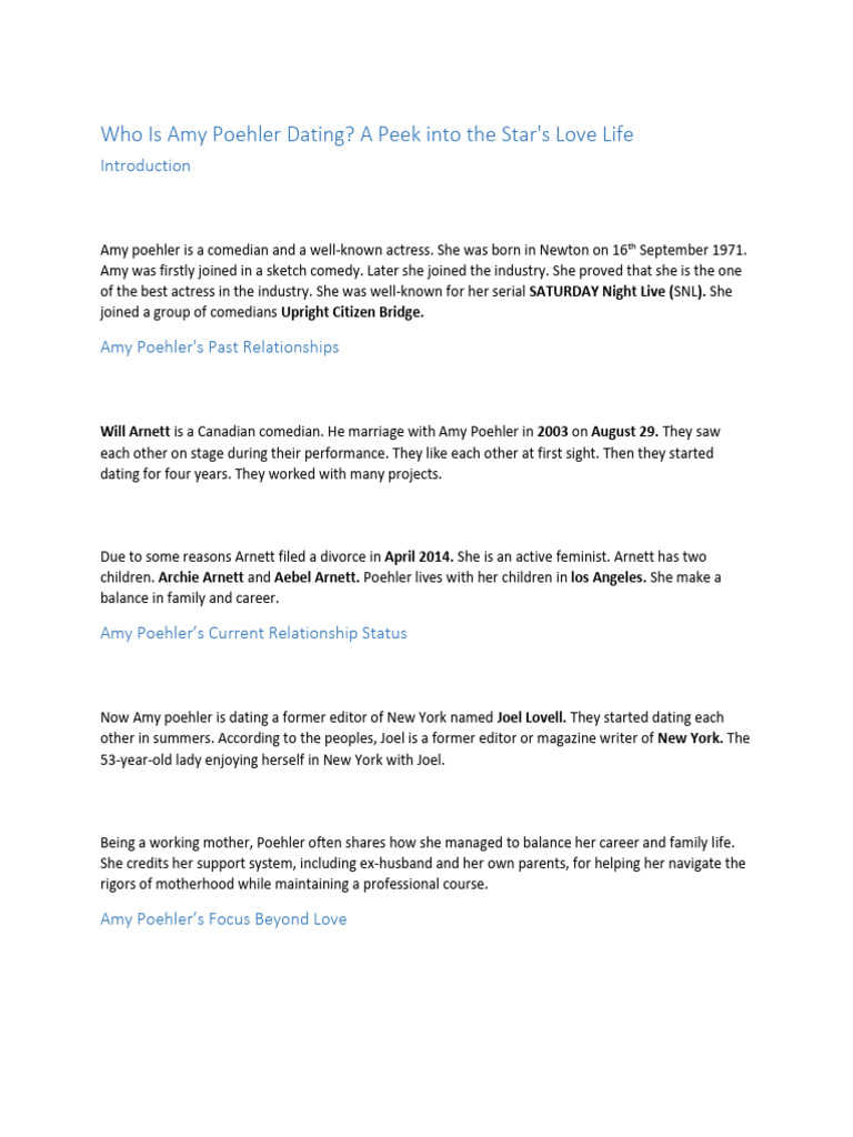 Amy Poehler's Current Dating Life | PDF