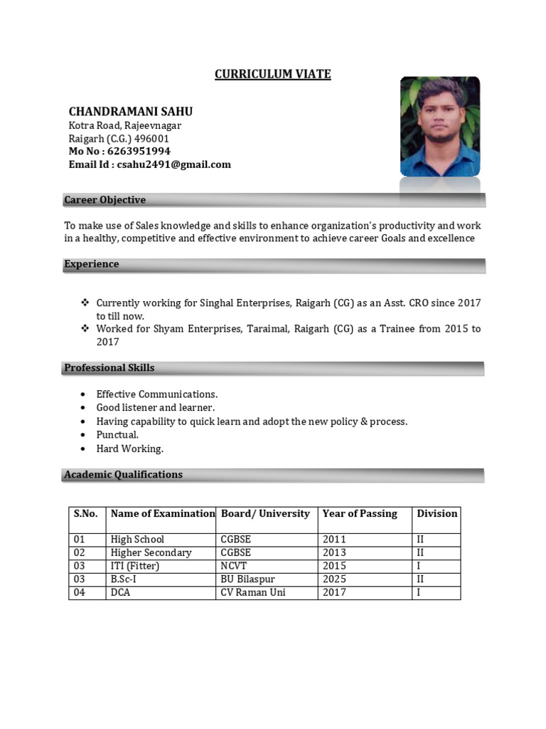 Curriculum Vitae of Chandramani Sahu | PDF