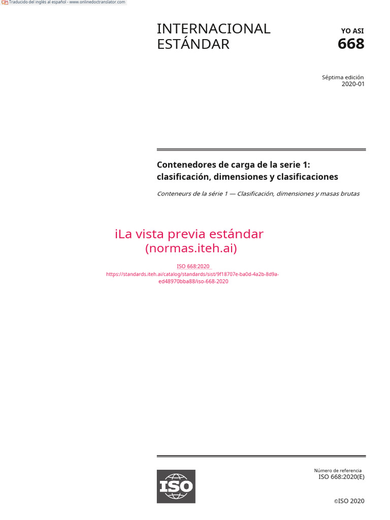 Iso 668 | PDF | Organización internacional para la estandarización | Comisión Electrotécnica ...