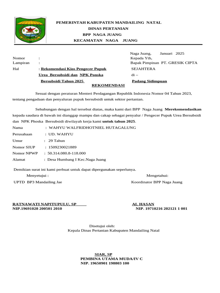 Rekomendasi Pengajuan Kios 2025 | PDF