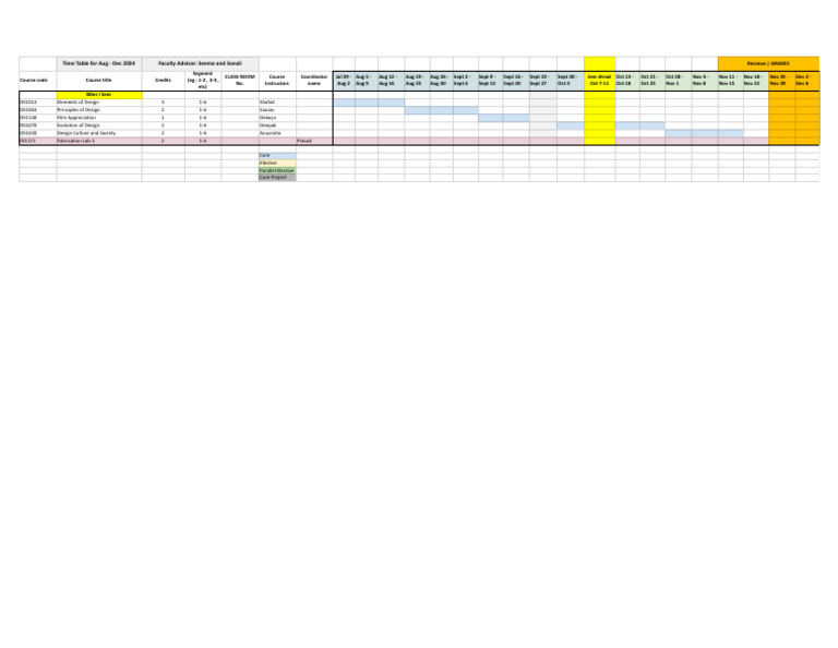 BDes Sem I - Timetable | PDF