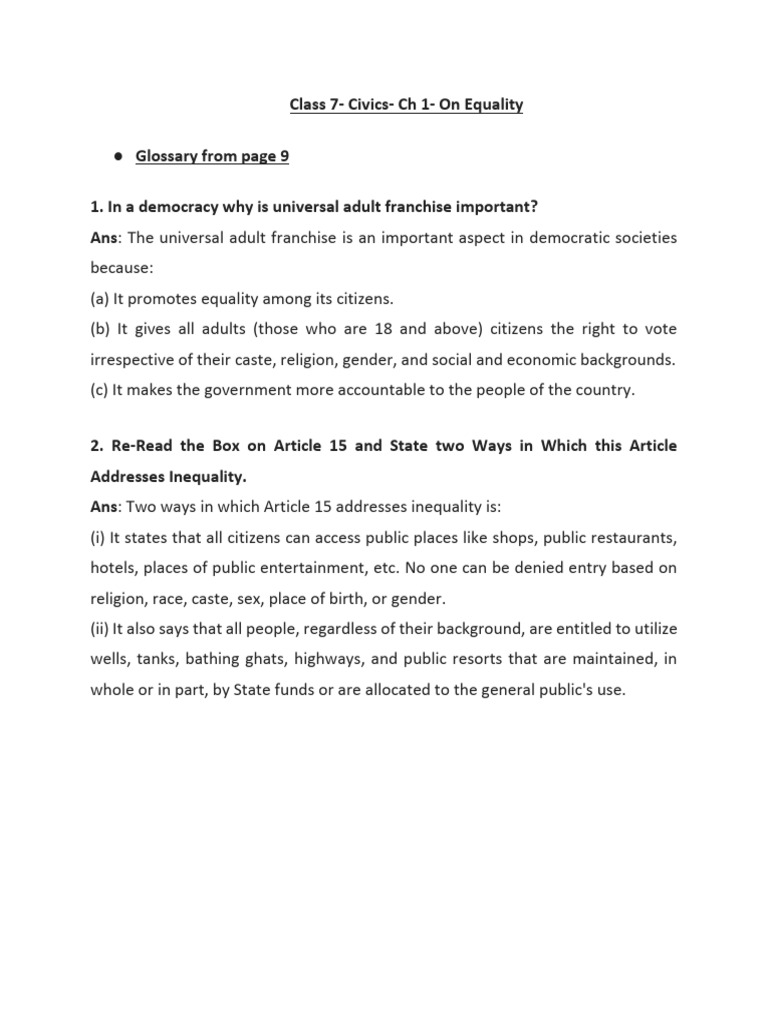 Class 7 Civics: On Equality Overview | PDF | Social Equality | Citizenship