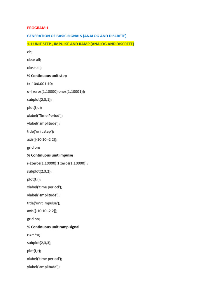 MATLAB PROGRAMS S&S | PDF