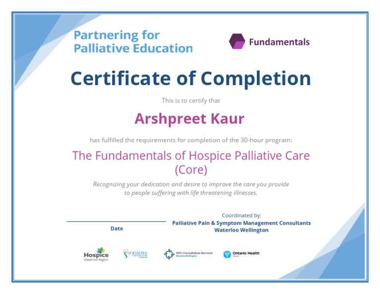 Fundamentals of Hospice Palliative Care (Core) FUN PSW-CON 1695 FT-L2 ...