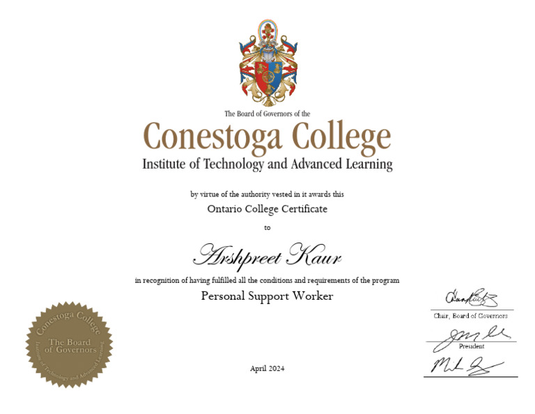 Ontario College Certificate - PSW Award | PDF