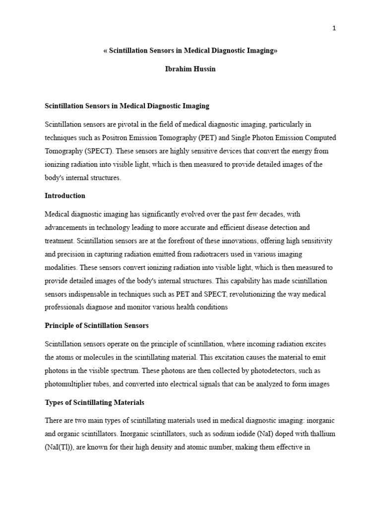 Scintillation Sensors in Medical Diagnostic Imaging | PDF | Medical Imaging | Positron Emission ...