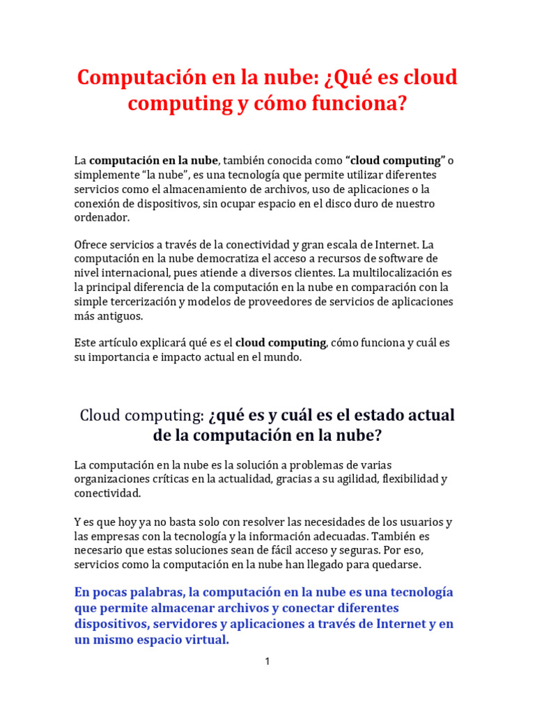 CÁPSULA 1computación en La Nube | PDF | Computación en la nube | Software como servicio